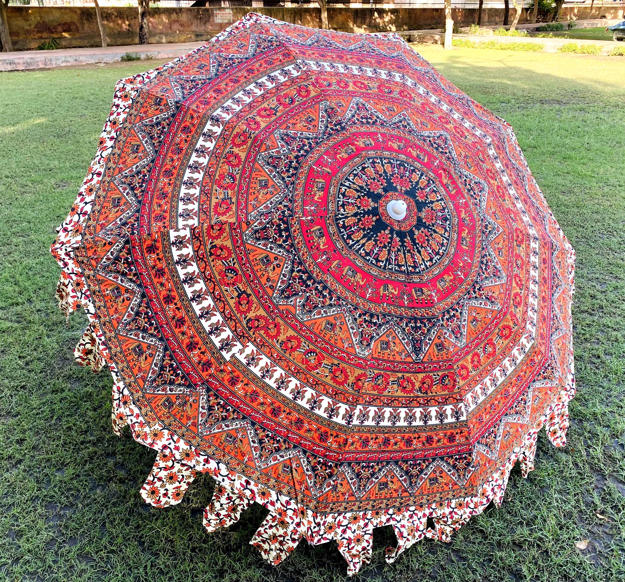 Indian Handmade Mandala Multi Art Print Garden Umbrella – Rang ...