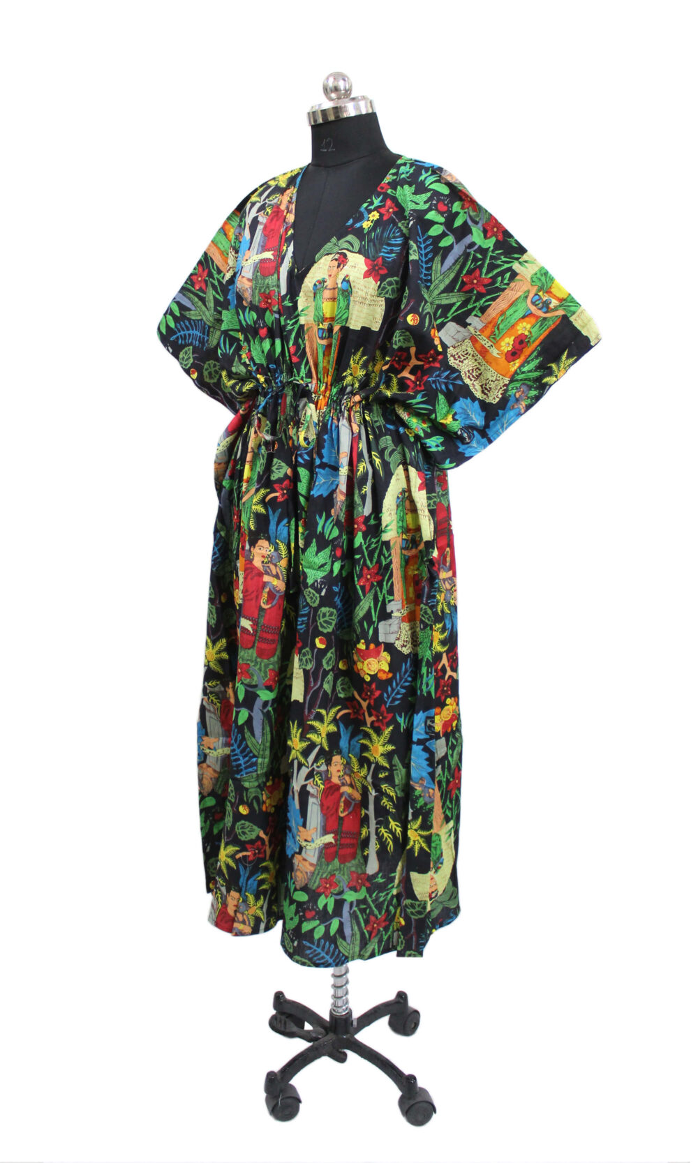 Black Multicolor Frida Kahlo Print Short Sleeves Kimono Women Robes ...